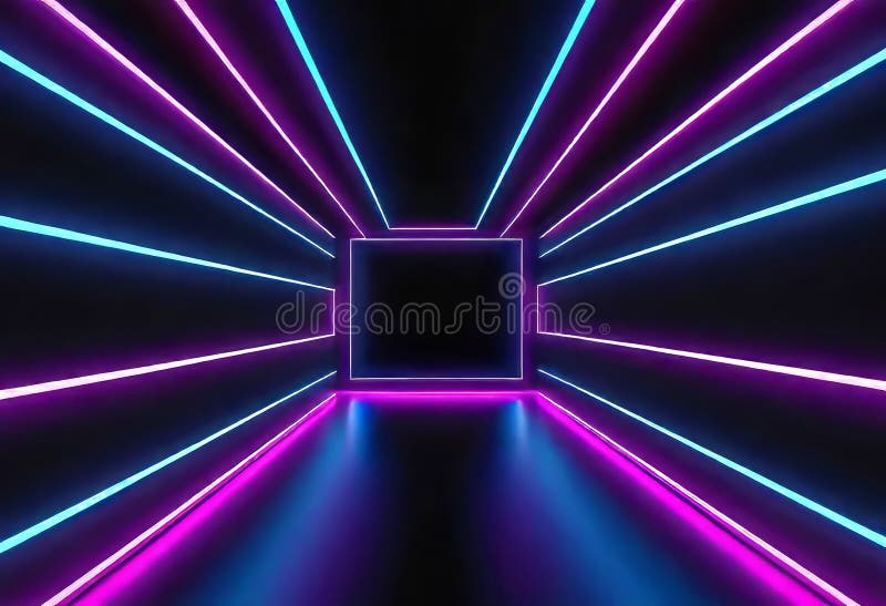 Dark Background, Abstract Geometric Blocks with Neon Light, 3D ...