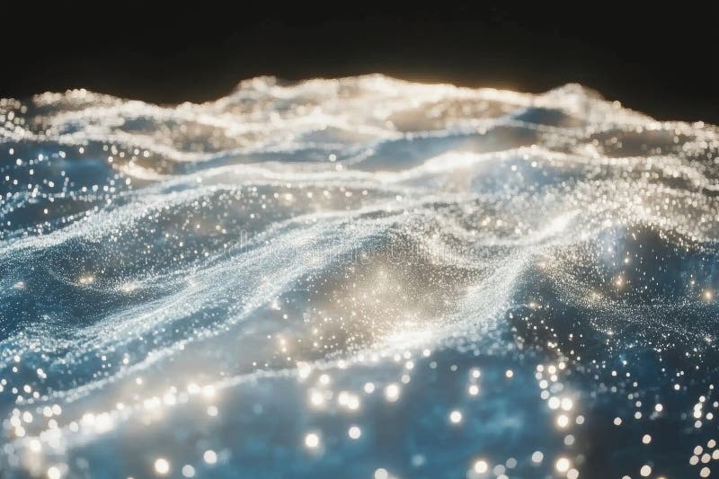 On a Dark Background, Abstract Particles and Glowing Lines are Visible ...