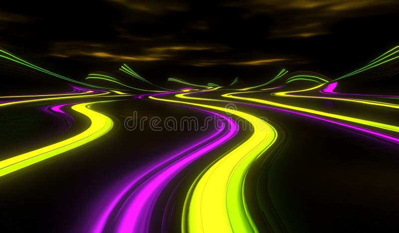 On a Dark Background, Abstract Streams of Light Flow and Wave Gently ...