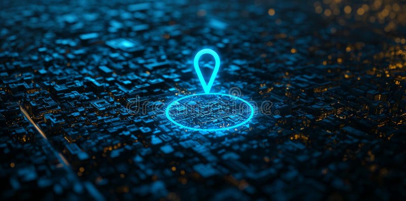 Dark Background Blue Glowing Location Pins Connected Dynamic Path Lines ...