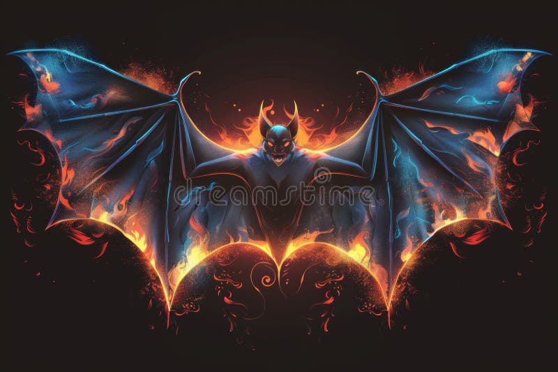 A Dark Background with a Blue and Red Fire Bat, a Magical Creature Made ...
