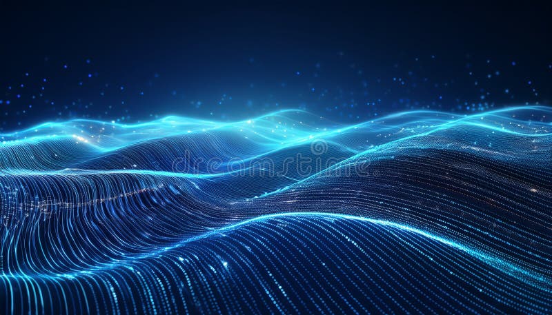 Dark Background with Blue Virtual Waves Stock Illustration ...
