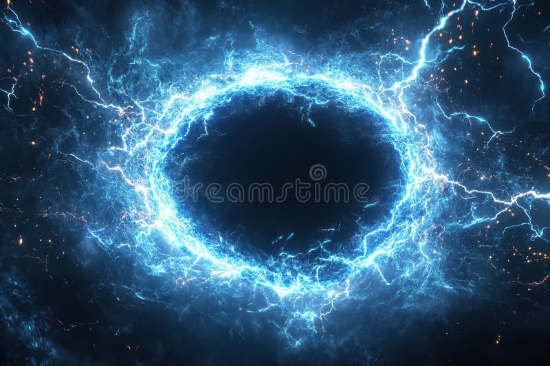 A Dark Background with Circle Blue Electric Glowing Lines Neon ...