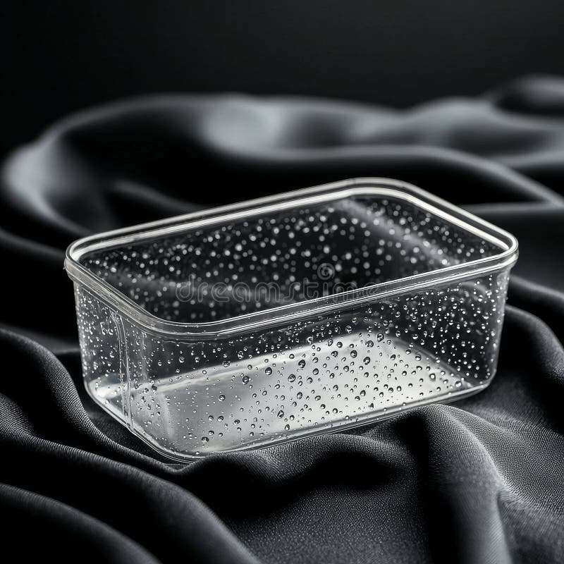 On a Dark Background, a Clear Plastic Container is Filled with Water ...