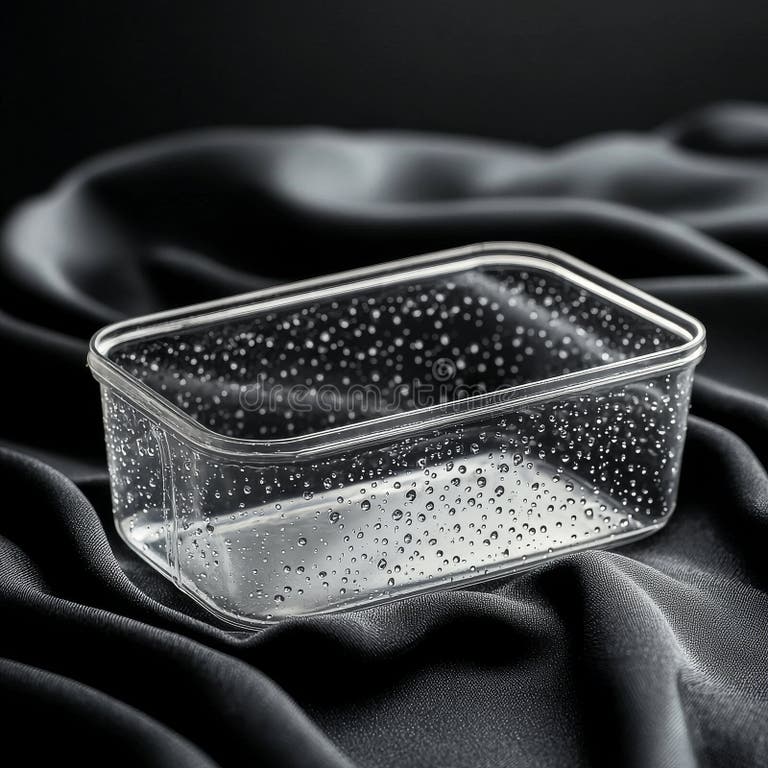 On a Dark Background, a Clear Plastic Container is Filled with Water ...