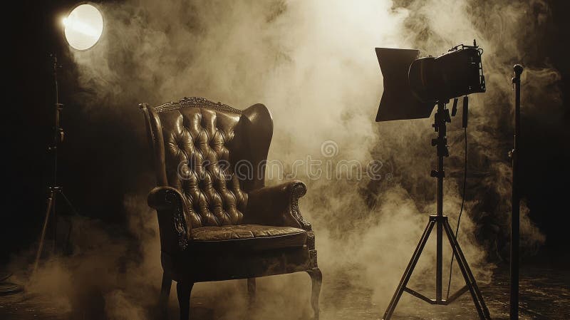 Dark Background with a Director S Chair, Lights, a Camera, and a ...