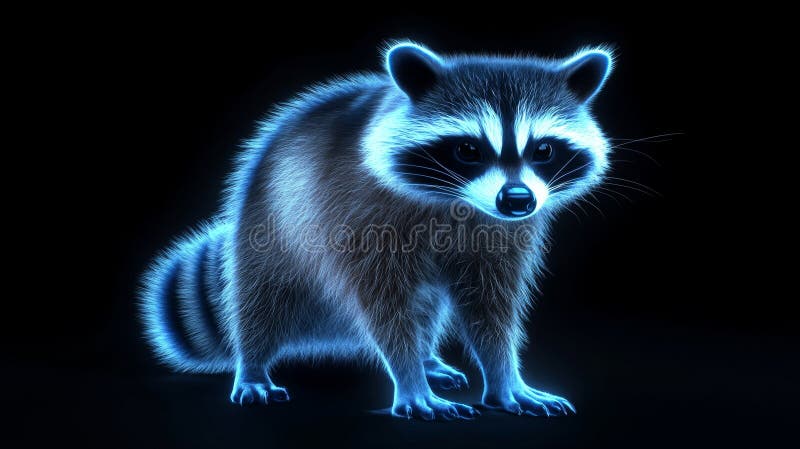 The Dark Background Features a Raccoon that Glows with Blue Neon Light ...