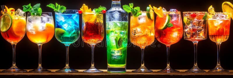 A Dark Background Features a Variety of Cocktail Items, Including a ...