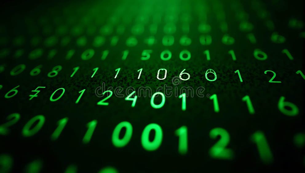 A Dark Background Filled with Glowing Green Binary Numbers in a Matrix ...