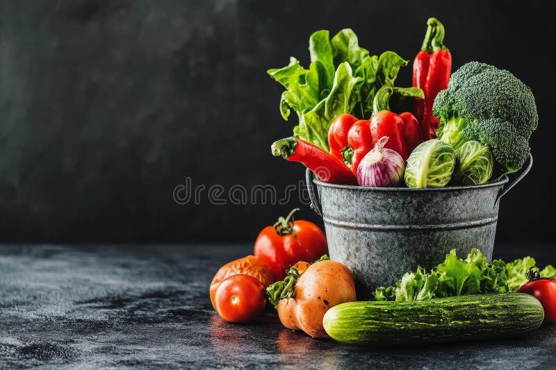 On a Dark Background, Food Waste is Thrown Away. Stock Image - Image of ...