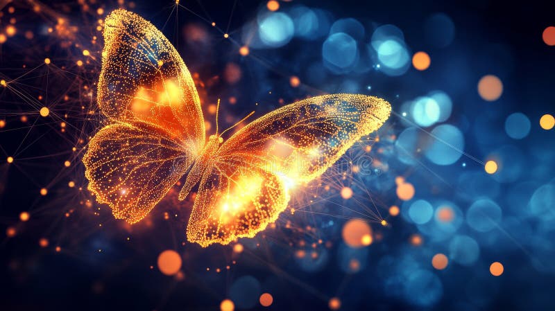 Dark Background with a Glowing Digital Butterfly and Particle Effect ...
