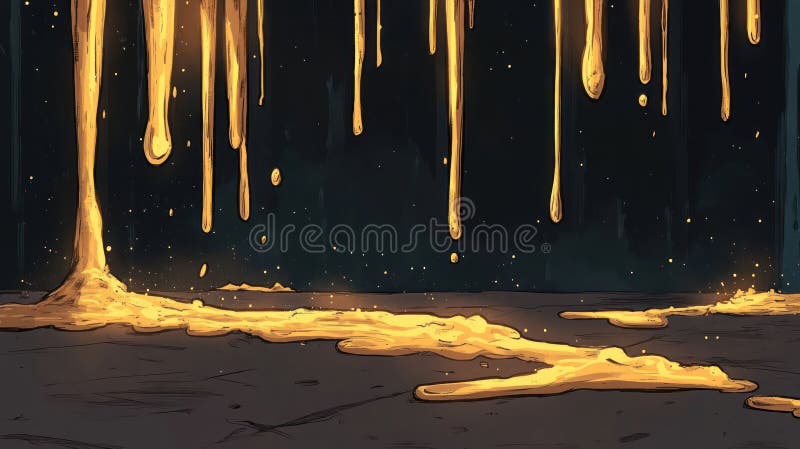 A Dark Background with Golden Liquid Dripping Down, Creating a Glossy ...