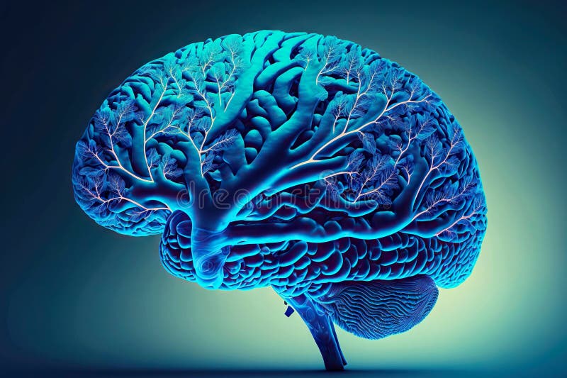 Dark Background with Illuminated Model of Brain in Blue Tones Stock ...