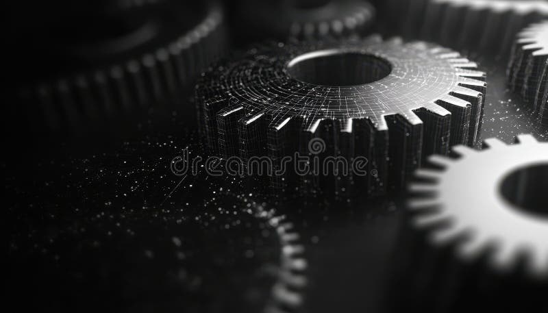 Dark Background with Interlocking Gears Illustrating Mechanical Design ...