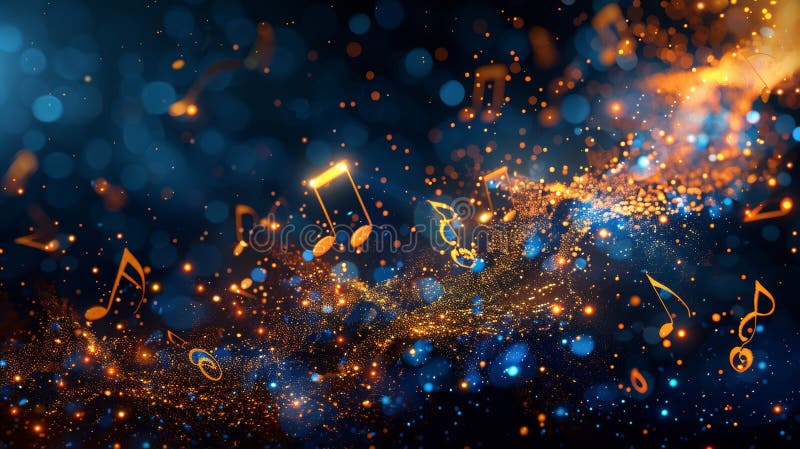 Dark Background with Musical Notes and Lights Stock Image - Image of ...