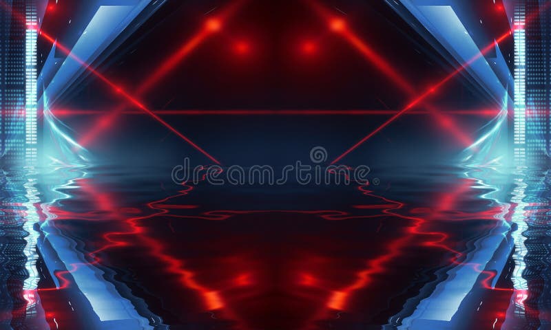 Dark Background, Neon Lights, Reflection on the Water. Modern ...