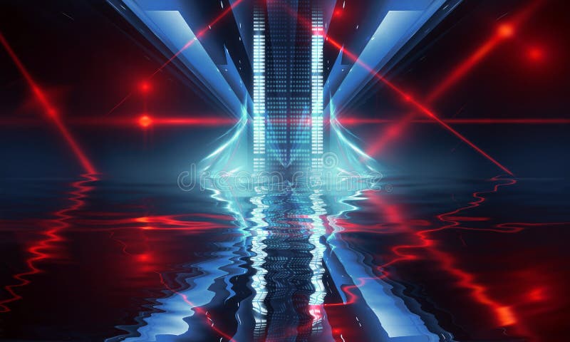 Dark Background, Neon Lights, Reflection on the Water. Modern ...