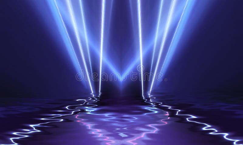 Dark Background, Neon Lights, Reflection on the Water. Modern ...