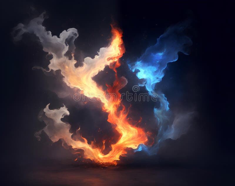 Dark Background with Orange, Blue Fire and Flames Stock Illustration ...