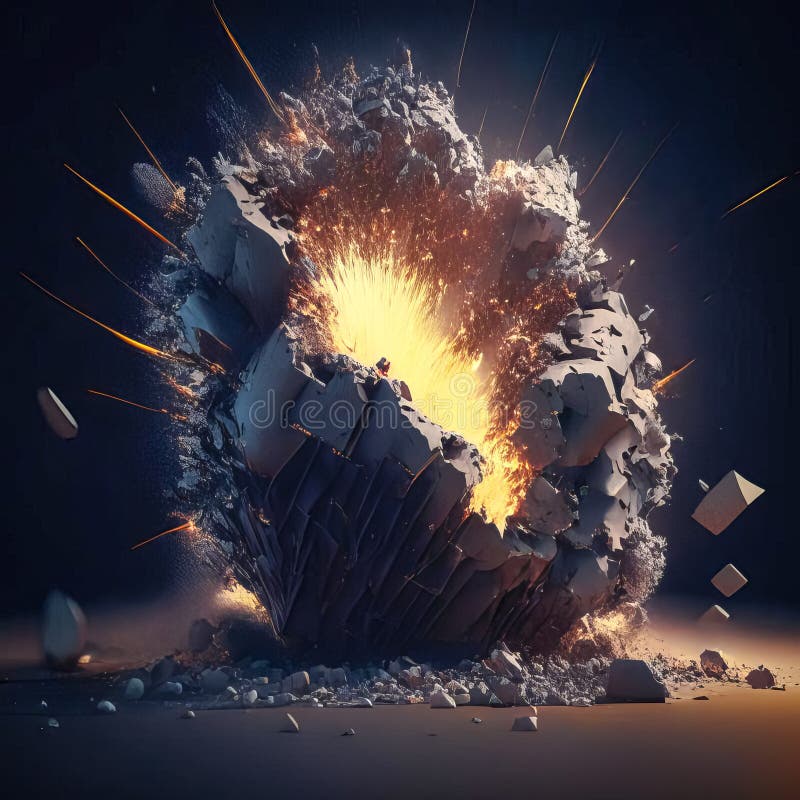 On a Dark Background, Pieces of Brown Stone Explode and Crack ...