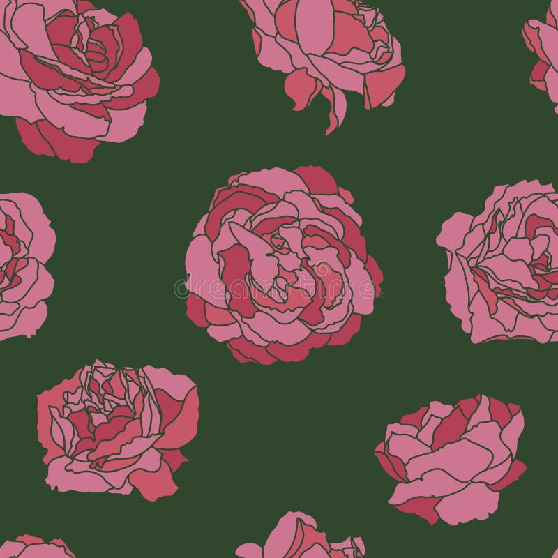 Dark Background Pink Roses Pattern Stock Illustration - Illustration of ...