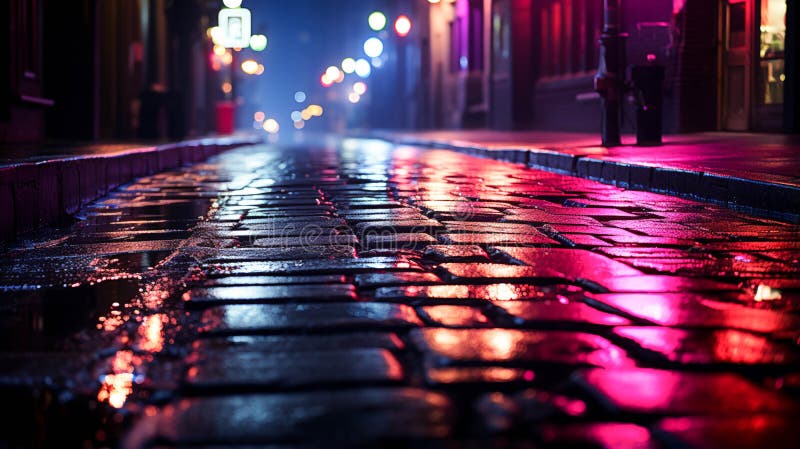 Dark Background Scene of Empty Street Neon Lights Reflection Stock ...