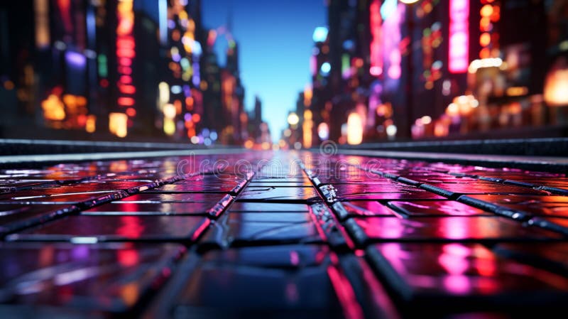 Dark Background Scene of Empty Street Neon Lights Reflection Stock ...