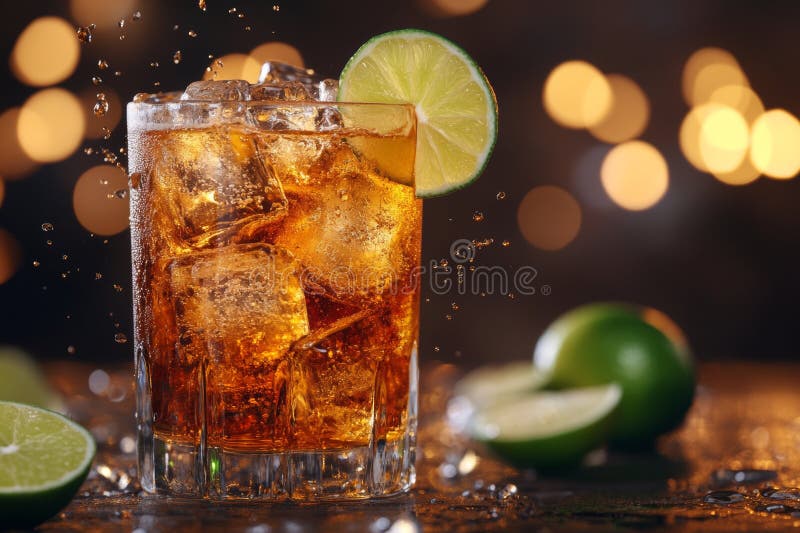 A Dark Background Sets Off a Rocks Glass Filled with Iced Cola and a ...