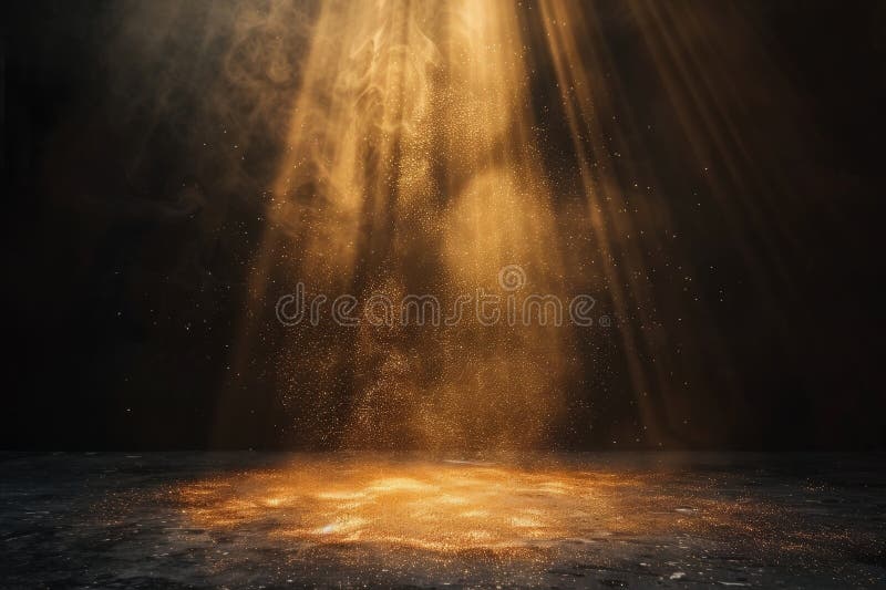 Dark Background, Spotlight on the Ground, Light Rays of Golden Color ...
