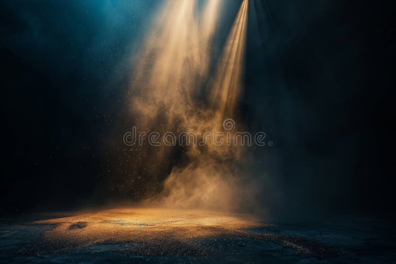 Dark Background, Spotlight on the Ground, Light Rays of Golden Color ...