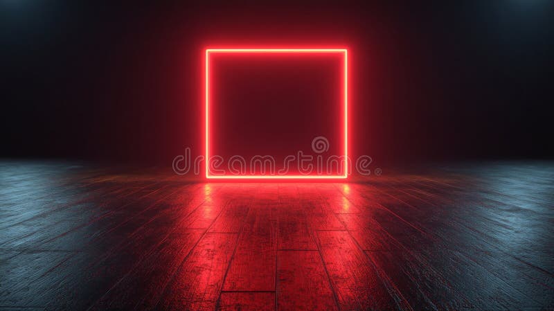 A Dark Background Supports a Glowing Red Square Frame with a Reflective ...