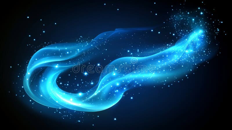 On a Dark Background, a Swirling Blue Element with Sparkling Particles ...