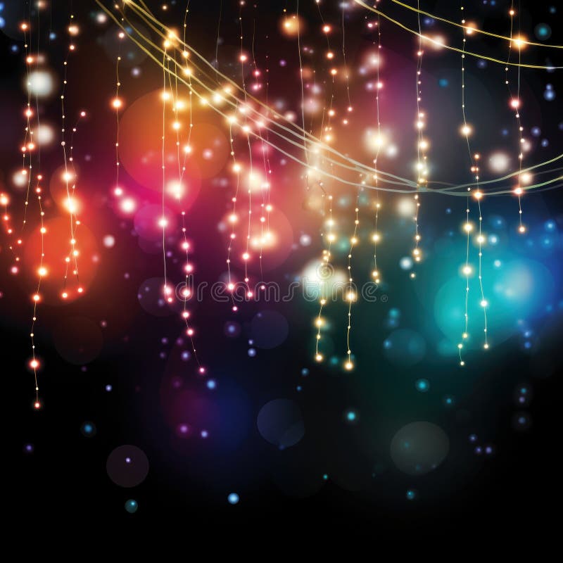 A Dark Background with Twinkling String Lights in Various Colors Stock ...