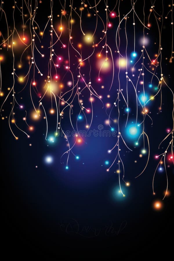 A Dark Background with Twinkling String Lights in Various Colors Stock ...