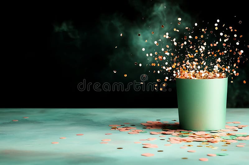 Festive Pastel and Gold Confetti Exploding from a Mint Green Cup ...
