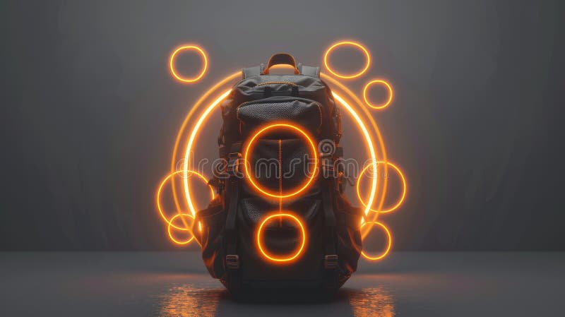 Dark Backpack with Orange Neon Circles Stock Image - Image of orange ...