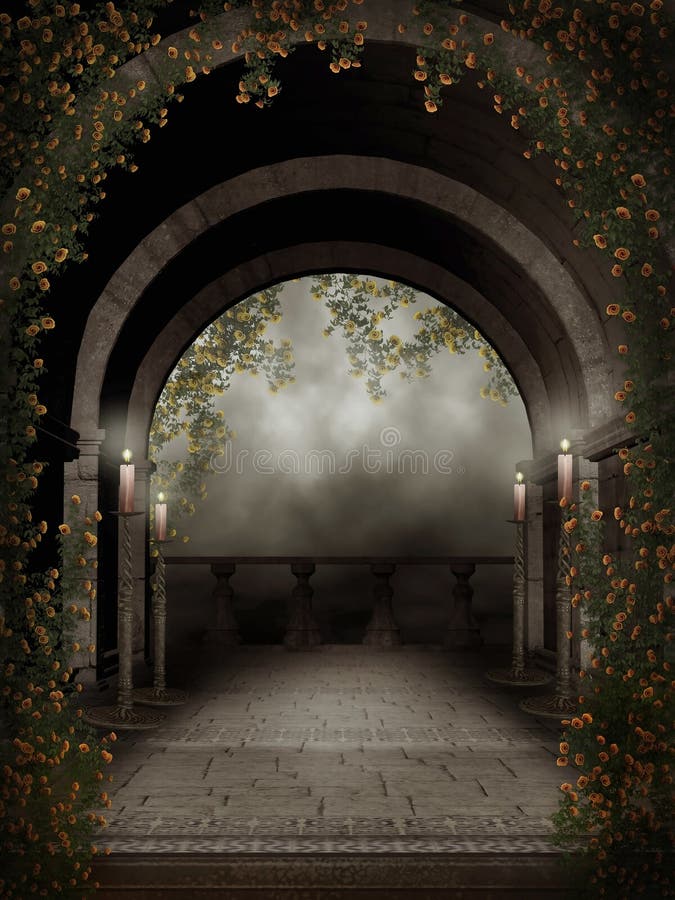 Dark balcony with candles stock illustration. Illustration of ...