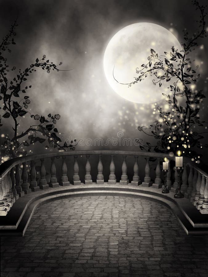 Dark balcony with candles stock illustration. Illustration of vines ...