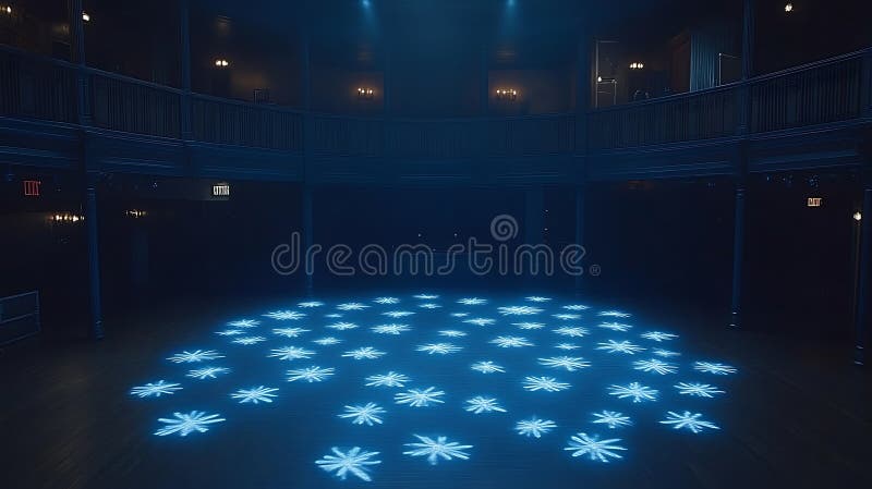 Dark Ballroom Stage with Blue Snowflake Lighting Stock Illustration ...