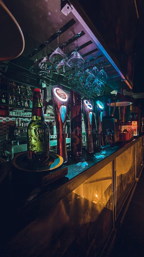 A dark bar in the night editorial stock photo. Image of place - 233779418