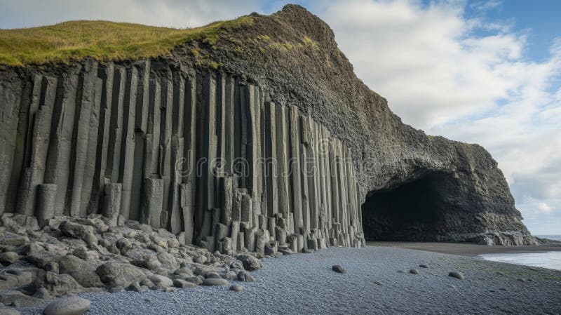 Dark Basalt Columns at a Dramatic Coastline Stock Illustration ...