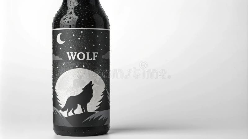 Dark Beer Bottle Featuring Howling Wolf Label Design Stock Image ...
