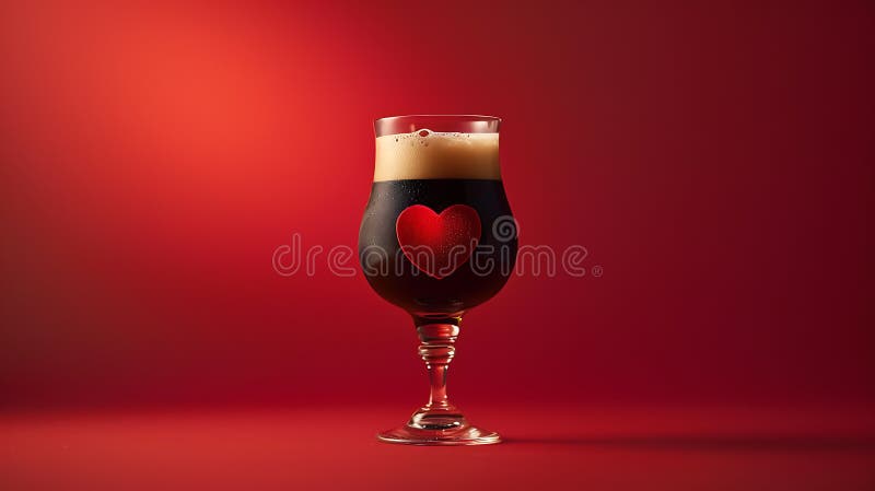 Dark Beer with a Red Heart in a Glass on a Red Background. Stock ...