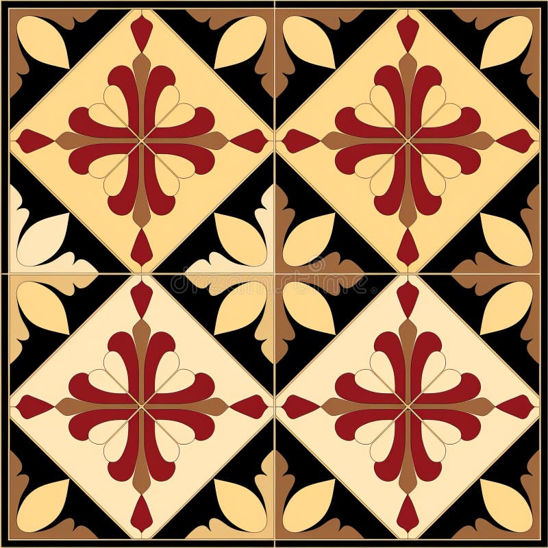 Dark Beige and Amber Damask Tile Pattern with Red and Black Images ...