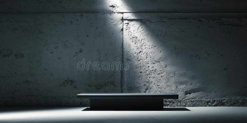 Dark Bench Illuminated by Spotlight on Textured Wall. Stock Image ...