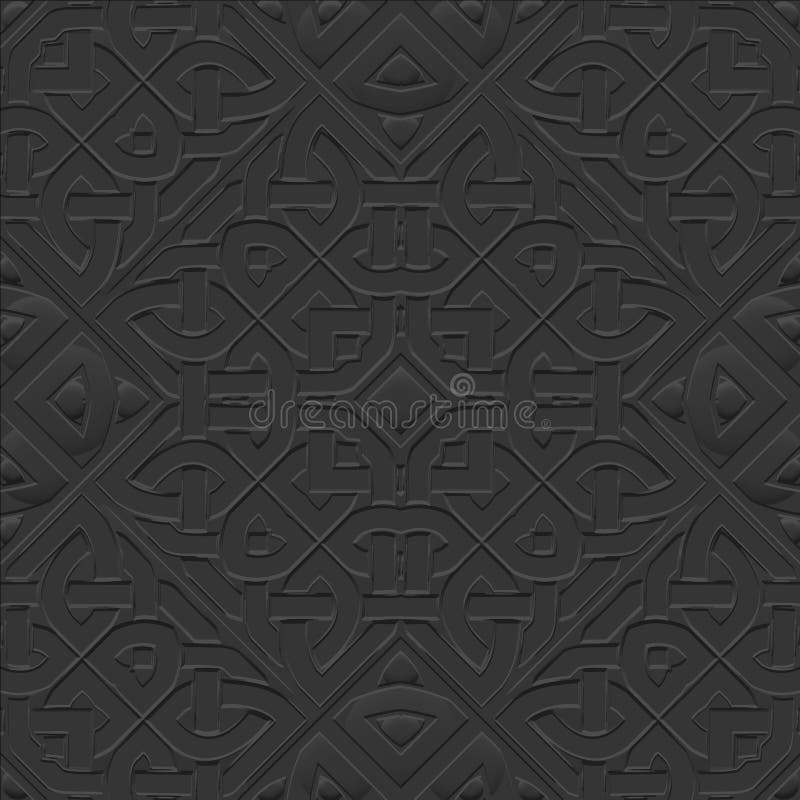 Dark Black 3d Embossed Seamless Pattern. Celtic Style Ornamental ...
