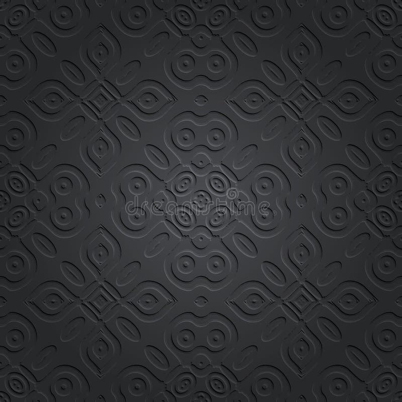 Dark Black Embossed 3d Vector Seamless Pattern. Floral Emboss ...