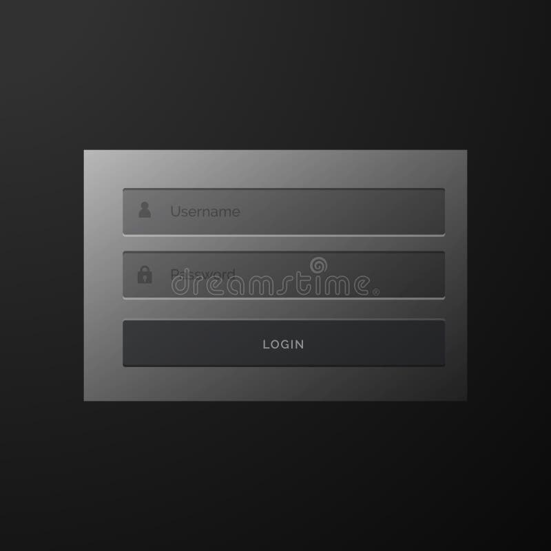 Dark Black Login Form User Interface Template Design Stock Vector ...