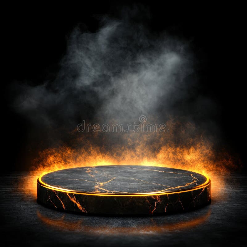 Dramatic Marble Podium with Fire and Smoke Background Stock ...