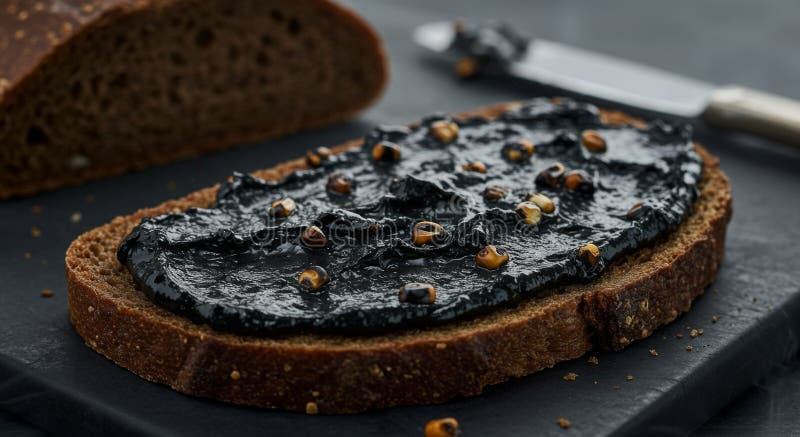 Dark Black Paste on Sliced Dark Bread Stock Illustration - Illustration ...